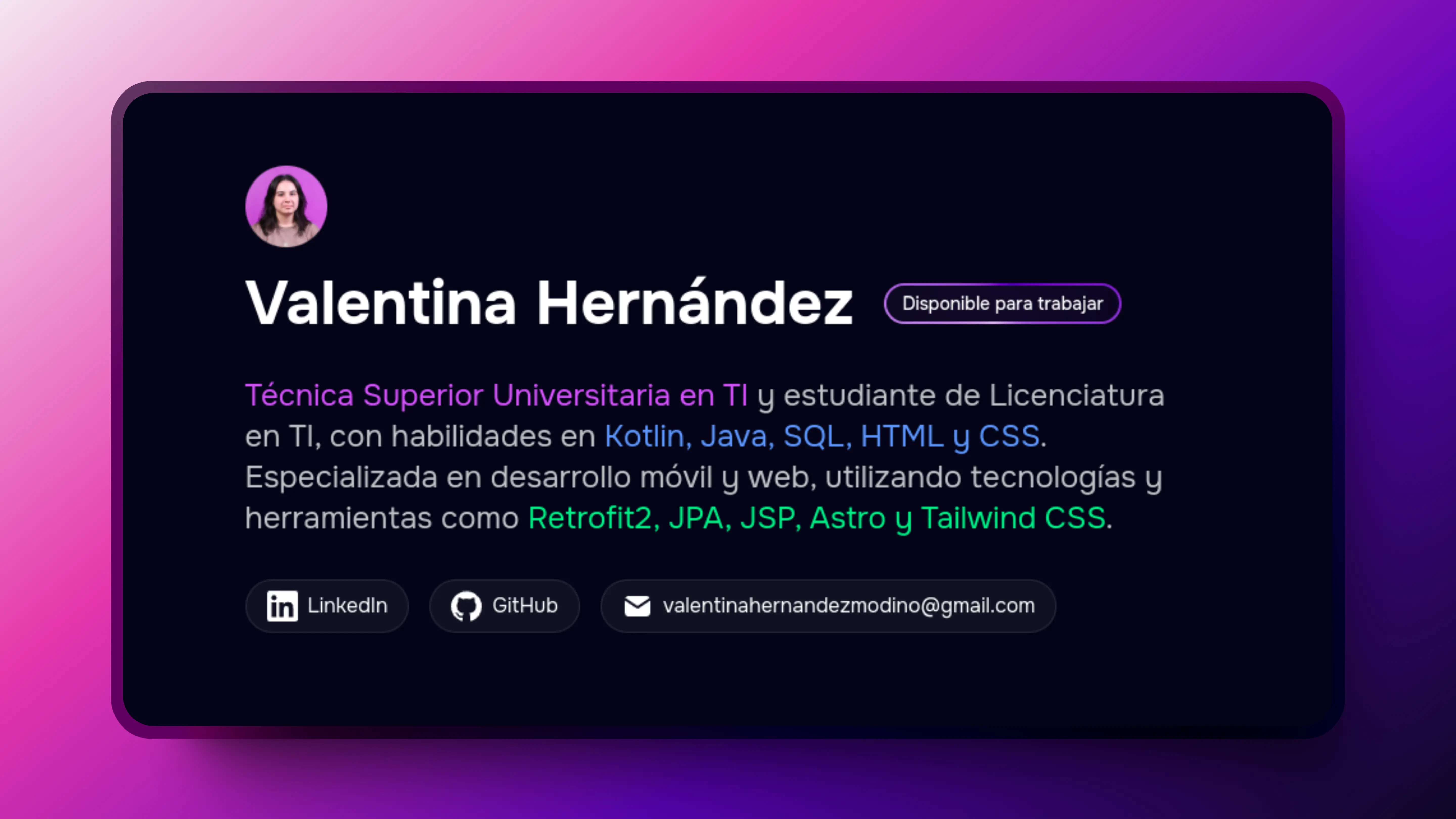 Portafolio de Valentina Hernández | Desarrolladora web y móvil con conocimientos de Frontend y ...